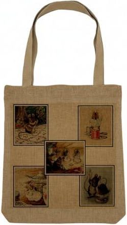Fabulous Sac Shopping Tote Bag Aspect Lin - Famille Souris Tittlemouse Illustration Enfant Beatrice Potter - Sac de Courses Toile Epaisse 360g Beige Naturel Ca