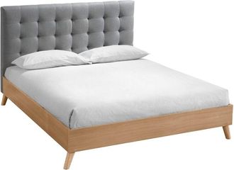 Miliboo Bett für Erwachsene Skandinavisch Holz und Stoff Grau 160 x 200 cm lynn