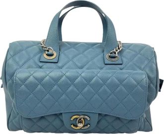 Chanel Pre-owned Sac Bowling Matelass&eacute; en Cuir Caviar Grand Mod&egrave;le - Femme - Pre-owned - Bleu - Taille: ONE Size