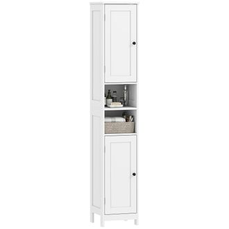HOMCOM Badezimmerschrank hoch Badschrank schmal Hochschrank mit 2 T&uuml;ren, 2 offenen F&auml;chern, Verstellbare Regale f&uuml;r Badezimmer, Wohnzimmer 30 x 30 x 170 cm W