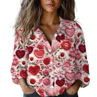 Generico Chemise Femme &Eacute;l&eacute;gant &agrave; Manches Longues T Shirt en Lin Coton D&eacute;contract&eacute; Grande Taille Blouse Col en V L&eacute;ger Chemisier Vintage Fantaisie avec Boutons 