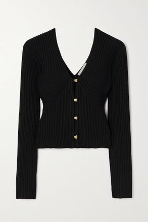 Chlo&eacute; Verk&uuml;rzter Cardigan Aus Einer Gerippten Wollmischung - Schwarz