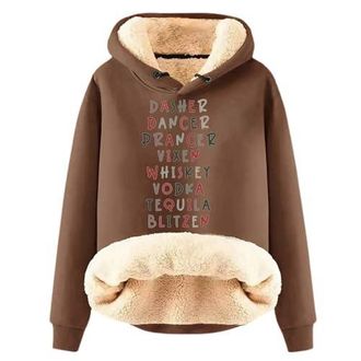 Generic 2026 Printemps Mode No&euml;l Couleur Lettre Imprim&eacute;e Femmes Automne et Hiver Velours &Eacute;pais Chaud Cardigan Sweat &agrave; Capuche, marron, 3XL