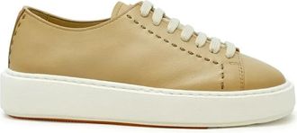 Santoni Low-Top Sneaker - Brown Leather Sneaker - Gr. 36,5 (EU) - in Beige - f&uuml;r Damen