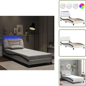 vidaXL The Living Store - Bettgestell mit led Wei&szlig; und Schwarz 90x200 cm Kunstleder - Bettstellengestell - Schlafzimmerm&ouml;bel - LED-Bett - Kunstlederbett