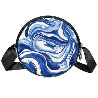 Generic Sac &agrave; bandouli&egrave;re Circle pour femme, bleu et blanc, imprim&eacute; sable mouvant, petit sac &agrave; dos &agrave; bandouli&egrave;re avec fermeture &eacute;clair, bretelles r&eacute;glables, s