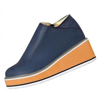 Generic Bottines pour femme &agrave; talon compens&eacute; - Style d&eacute;contract&eacute; - Bout rond - Couleur unie - Semelle &eacute;paisse - Fermeture &eacute;clair lat&eacute;rale - Confortables - Bot