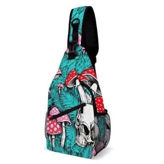 Generic Sacoche Homme Bandouliere Feuilles vertes, champignon psych&eacute;d&eacute;lique, oeil, cr&acirc;ne Mode Sac &agrave; Bandouli&egrave;re L&eacute;ger Sac &agrave; Poitrine pour Homme Femme Randonn&eacute;