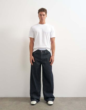 Topman jean coupe baggy rigide brut-Bleu