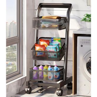 Generic Küchenwagen, Snack-Organizer für Vorratsregale, deckenhohe Küchenregale, Obst- und Gemüsekörbe aus Metall, Abnehmbarer Korbwagen mit 3/4 Ebenen, multi