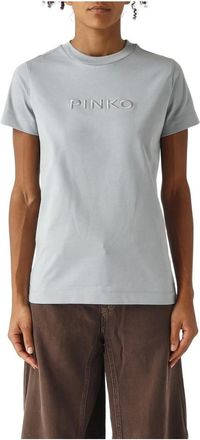 Pinko Pinko, Femme, Tops, Bleu, Taille: 36 FR T-shirt &agrave; manches courtes avec logo brod&eacute;