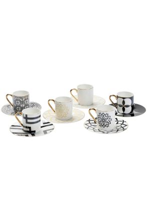 Novel Tassenset, Schwarz, Weiß, Gold, Keramik, 12-teilig, 90 ml, Lfgb, Kaffee & Tee, Tassen, Kaffeetassen-Sets