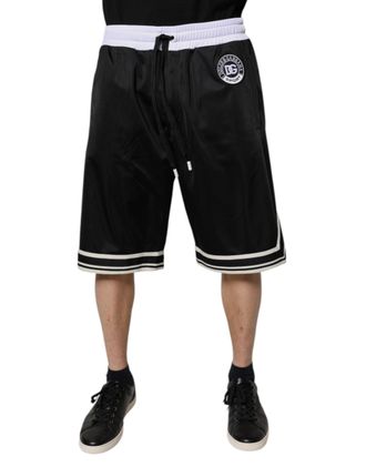Dolce & Gabbana Mens Logo-Embroidered Sweatshorts Bermuda Shorts Black Polyester Bermudas