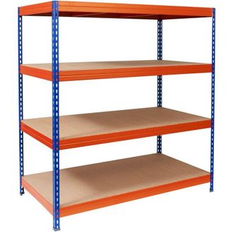 Floordirekt &Eacute;tag&egrave;re charge lourde T&ocirc;le dacier 4 &Eacute;tages Bleu-orange 200 x 150 x 60 cm Charge Max : 1500 kg