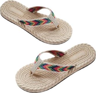 Minkissy SAFIGLE Tongs Femme Imitation Paille L&eacute;g&egrave;res Sandales de Plage Plates &agrave; Semelle Antid&eacute;rapante en Caoutchouc Pantoufles d&Eacute;t&eacute; Confortables Taille 41 Cou