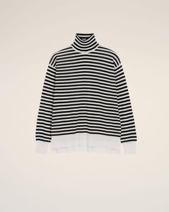 Ami Ami Paris - Pull marini&egrave;re blanc col roul&eacute; en laine et soie Noir - Taille : XXS - Unisex