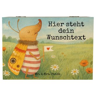 Mr. & Mrs. Panda Personalisierte Holzkiste Nachtfalter F&auml;hnchen Design 22 x 15 cm - Geschenk, S&uuml;&szlig;, Personalisiert, Erinnerungsbox, Schatzkiste, Kiste, K&auml;fer, Spruch Wi