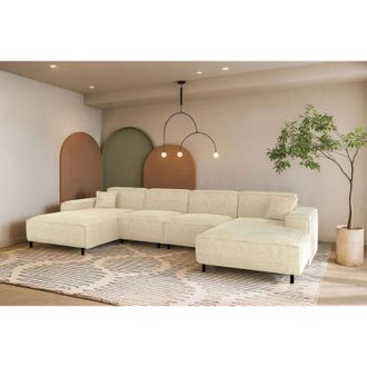 Fun M&ouml;bel Wohnlandschaft Sofa U-Form GLORIA in Stoff Scala Creme