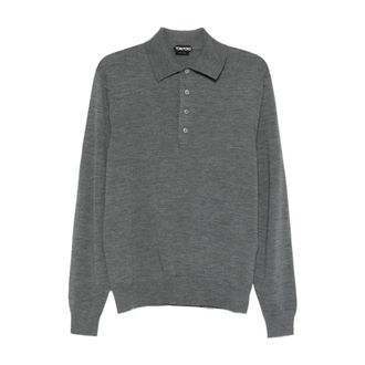 Tom Ford Luxuri&ouml;ses Graues T-Shirt mit Perlmuttkn&ouml;pfen - - Tops - Herren - Grau - XL