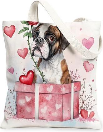 Generic Boxer Dog Sac fourre-tout en toile pour le shopping 33 x 38 cm, cadeau amusant pour la Saint-Valentin, sac d&eacute;picerie r&eacute;utilisable pour femme, motif an