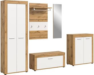 ebuy24 Jam Garderobenm&ouml;bel Set 5 Teile wei&szlig;, Eiche Dekor