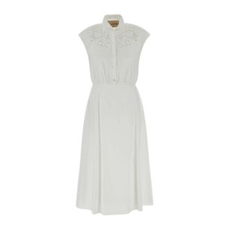Valentino Garavani Femme, Robes, Blanc, Taille: 38 FR Robe Midi Brod&eacute;e en Popeline