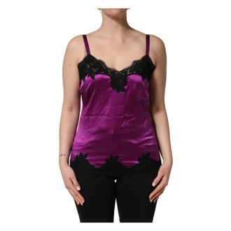 Dolce & Gabbana Seiden Tanktop mit Spitzenbesatz - - Tops - Damen - Lila - M
