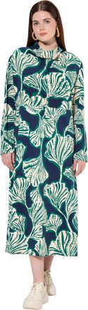 Ulla Popken Damen große Größen Übergrößen Plus Size Maxi-Sweatkleid, Blätter, Wasserfall-Ausschnitt, Langarm Marine 46+ 832490130-46+