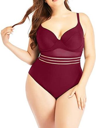 Generic Maillots De Bain Femme Une Pieces Gainant Et Amincissant de bain de couleur unie grande taille avec matériau en nylon hautement élastique Bretelles ré