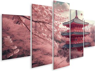 Islandburner Bild auf Leinwand Kirschbl&uuml;ten und Rote Pagode im Fr&uuml;hlingsgarten Japan Bilder Wandbilder Poster