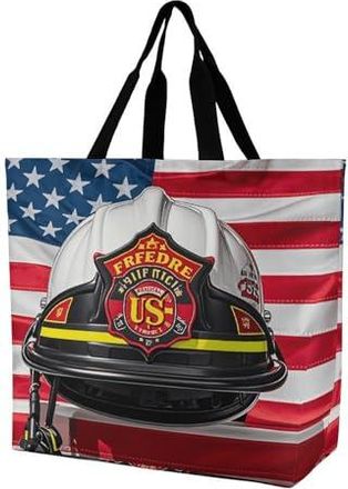 Generic Drapeau Am&eacute;ricain Des Pompiers &Agrave; Rayures Rouges Sac &Agrave; Bandouli&egrave;re R&eacute;utilisable Tote Bag D&eacute;contract&eacute; Sac Fourre-Tout Pour Plage Universit&eacute; Voyage