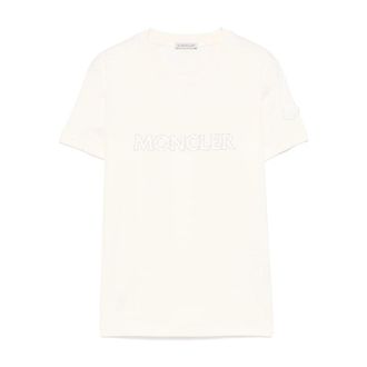 Moncler Wei&szlig;e Baumwoll-T-Shirt mit Strass-Logo - - Tops - Damen - Wei&szlig; - L