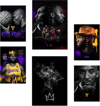 Nacnic 6er-Set Der ikonische Jordan Kobie Bryan Poster mit Designillustrationen zur Dekoration der W&auml;nde Ihres Zuhauses R&auml;ume Laden A3 & A4 Rahmenlos