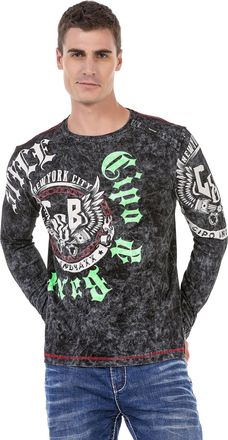Cipo & Baxx Herren Sweatshirt CL476 Schwarz - Stylischer Pullover im Modernen Streetwear Look mit Rundhals & Print - Bequemer Sweater f&uuml;r Alltag, Freizeit & Party