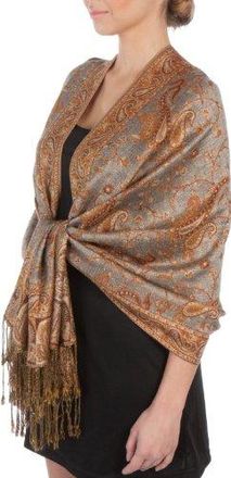 Sakkas 178cm x 71cm Double épaisseur Jacquard Cachemire Viscose Pashmina Châle/Echarpe/Etole - Gris/Marron