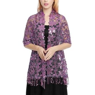 Generic Châle vintage en dentelle et perles pour robes de soirée, châle années 1920 pour femme, châle pour formel pour fête banquet, violet, Taille unique