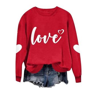Generico 2026 Sweatshirt &agrave; manches longues et col rond pour femme Imprim&eacute; Saint-Valentin, rouge, XXL