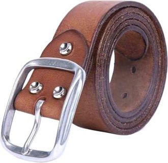 Generic Ceinture vintage en cuir v&eacute;ritable pour homme avec boucle en acier inoxydable et cuir &eacute;pais, marron, 130 cm