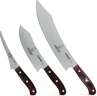 GIESSER seit 1776 - Made in Germany - PremiumCut, Rocking Chef, Messerset 3 teilig, Kochmesser 20 cm, Barbecue 30 cm, Filiermesser 17 cm, Micarta, rot, rostfr