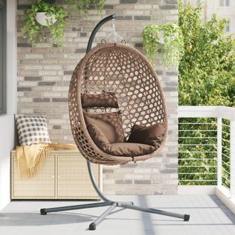 vidaXL vidaXL Panier chaise oeuf suspendue avec support Caf&eacute; Poly Rotin