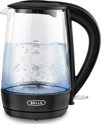 Bella Elektrischer Wasserkocher, 1,7 l - Mobiler, schnurloser LED-Farbwechsel-Teekessel aus Klarglas mit Abschaltautomatik und Trockengehschutz, schwarz