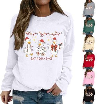 Generic HUIFUAO Just A Jolly Goose Sweat-shirt de Noël pour femme avec imprimé oie mignon - Pull de Noël amusant - Pull de Noël - Pull de festival - Vêtements
