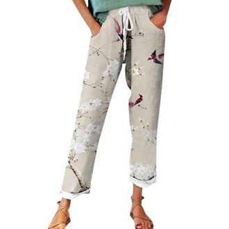 Generic Pantalon Fluide Femme Taille Elastique Lin &Eacute;t&eacute; Womens Autumn Fragrant Linen Print Casual Pants Perfect for Spring Comfortable and Trendy for Relaxed D