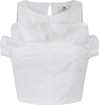 Elisabetta Franchi Femme, Blouses et Chemises, Blanc, Taille: 36 FR Flounce Crew Neck Top