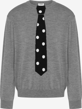 Moschino Pullover aus extrafeiner Merinowolle mit Intarsien - Grau