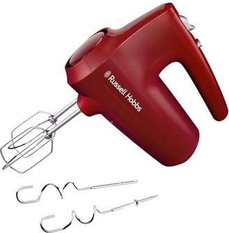 Russell Hobbs Handrührgerät [Handmixer] Desire Red (5 Geschwindigkeitsstufen+Pulsfunktion, 2 Spülmaschinengeeignete Rührbesen & Knethaken mit Chromapplikationen, St