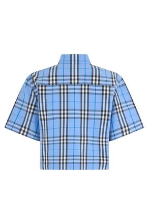 Burberry Womens Short-Sleeve Cotton Shirt Light Blue