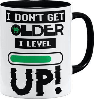 OM3 Video Gaming Geburtstagstasse f&uuml;r Gamer Tasse - I dont get older I level up - Keramik Becher - 11oz 325ml - Beidseitig Bedruckt - Schwarz