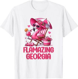 BDAZ Flamazing Georgia Pink Flamingo Tropical Beach Trip Damen T-Shirt
