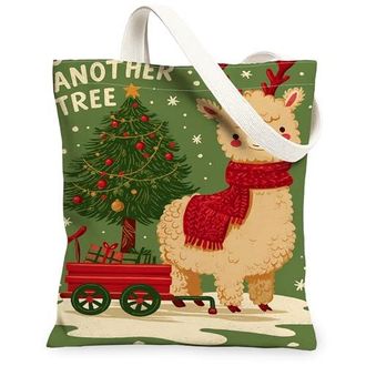 Generic Sacs fourre-tout en toile motif lama de No&euml;l, sacs r&eacute;utilisables, vintage, l&eacute;gers, lavables en toile pour les voyages, vert, 13x15 Inch